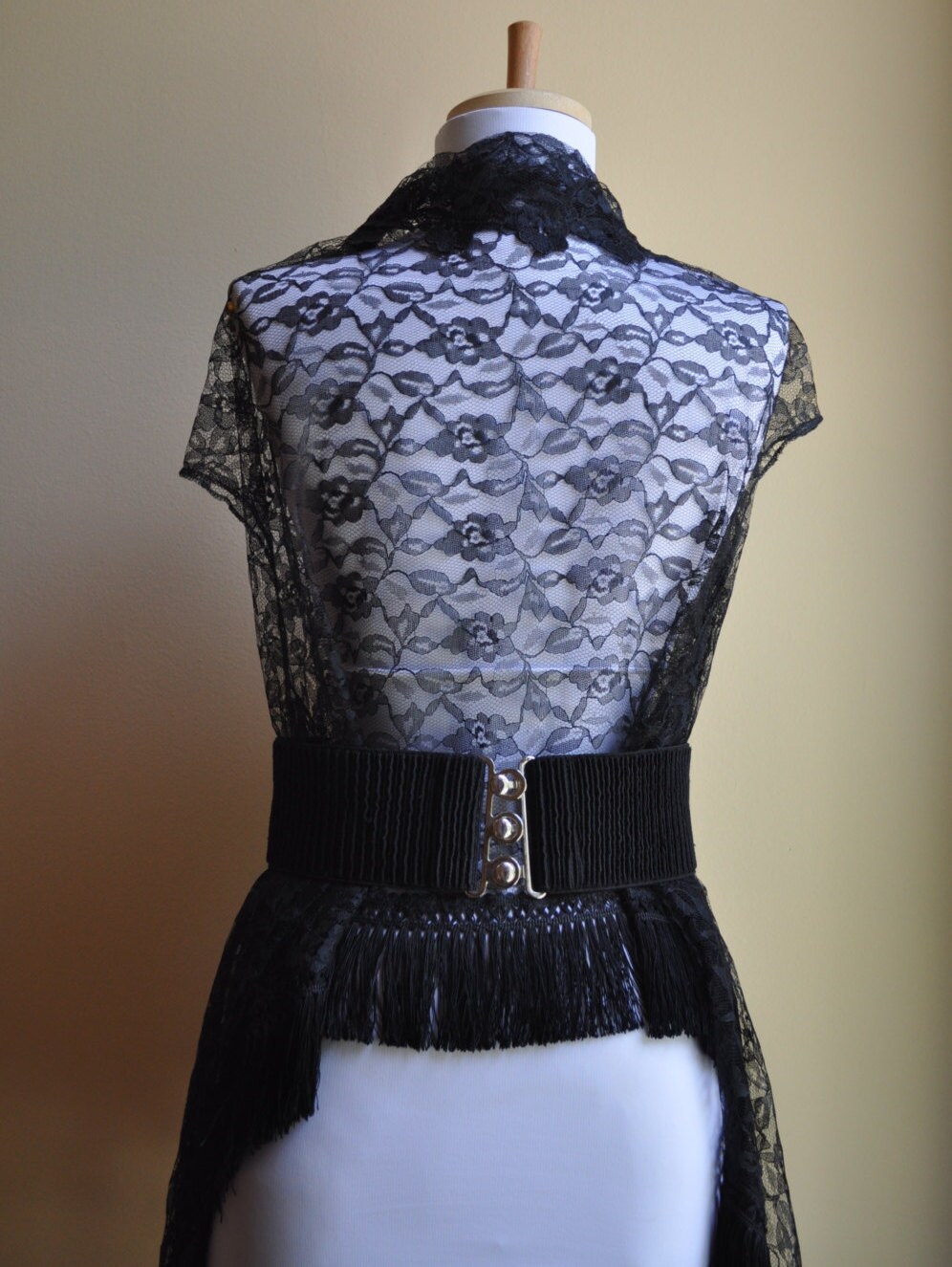 Black Lace Fringe Curved Vest/scarf Shawl Goth Glamour - Etsy