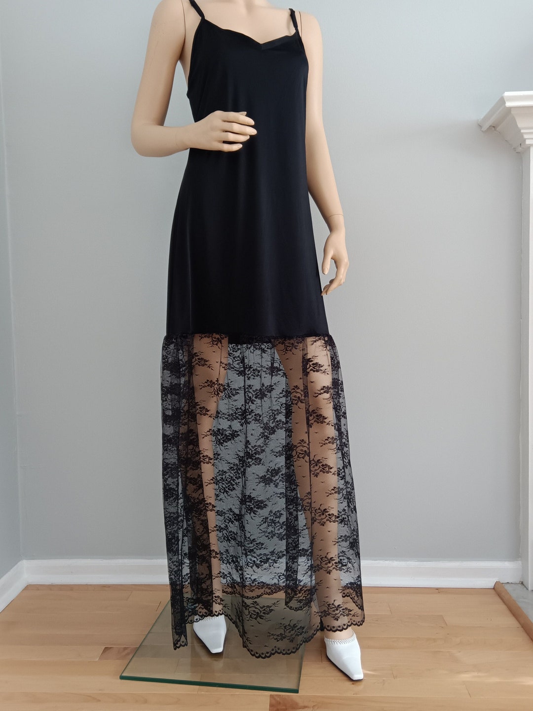 Full Slip Extender - Long Black, White, Ivory Lace | Gothic Petticoat ...