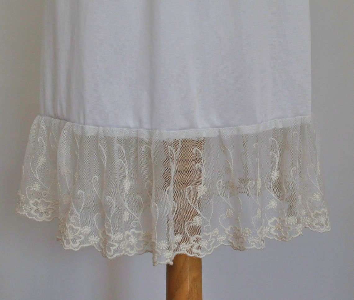 Slip Extender - Ivory Embroidered Lace Trim Long Slip, Lace Slip ...
