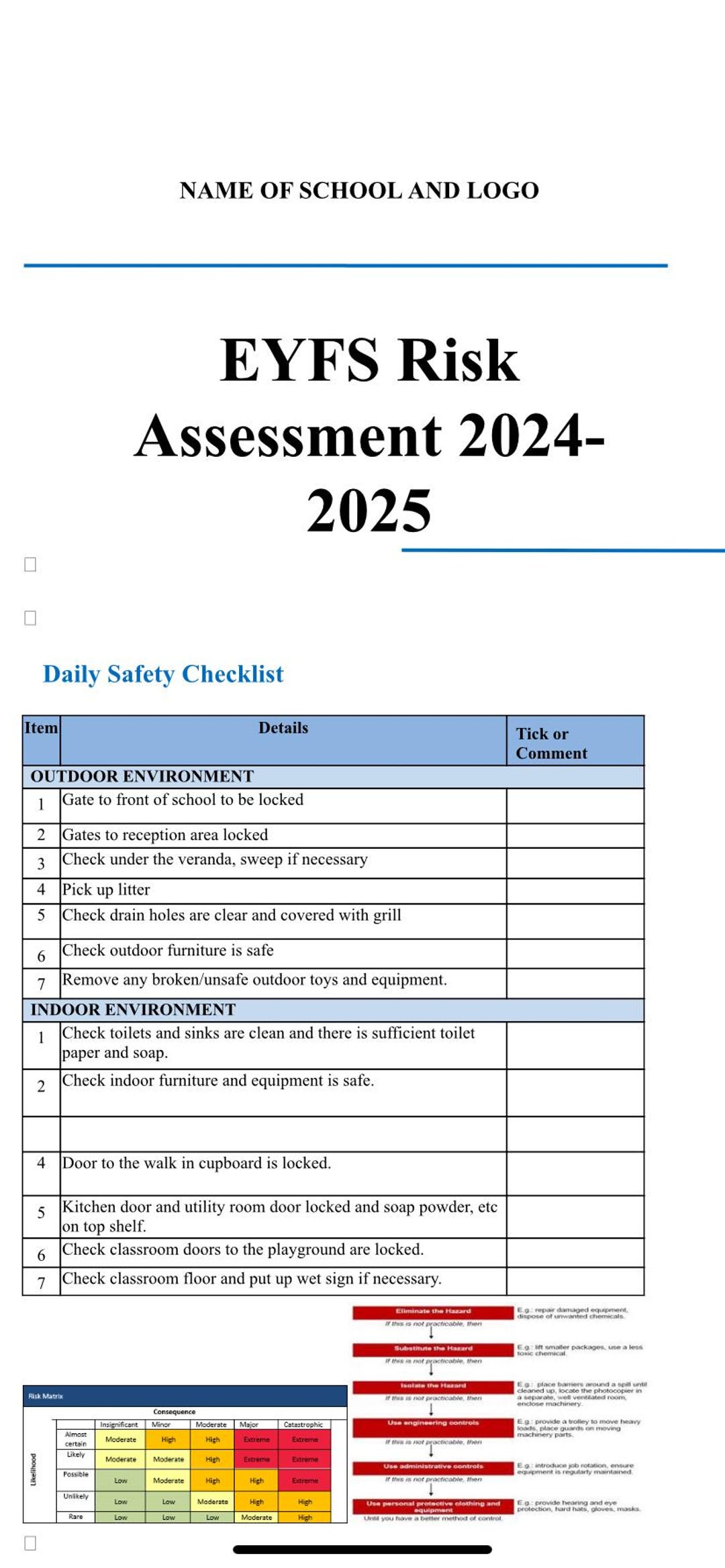 EYFS RISK ASSESSMENT - Etsy