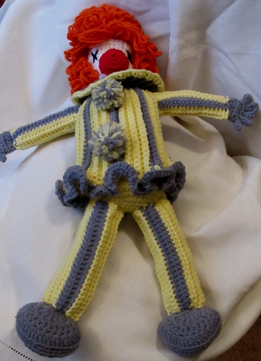 RAG CLOWN DOLL /crocheted Rag Clown With Red Head/ Vintage / - Etsy