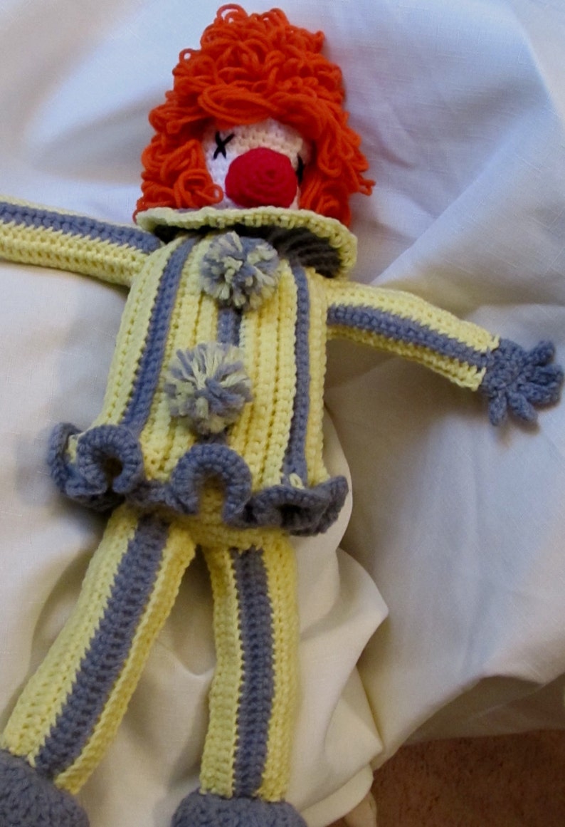 RAG CLOWN DOLL /crocheted Rag Clown With Red Head/ Vintage / - Etsy