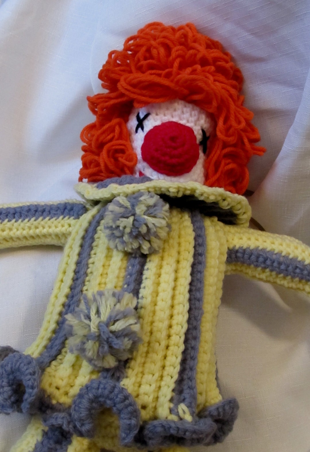 RAG CLOWN DOLL /crocheted Rag Clown With Red Head/ Vintage / - Etsy