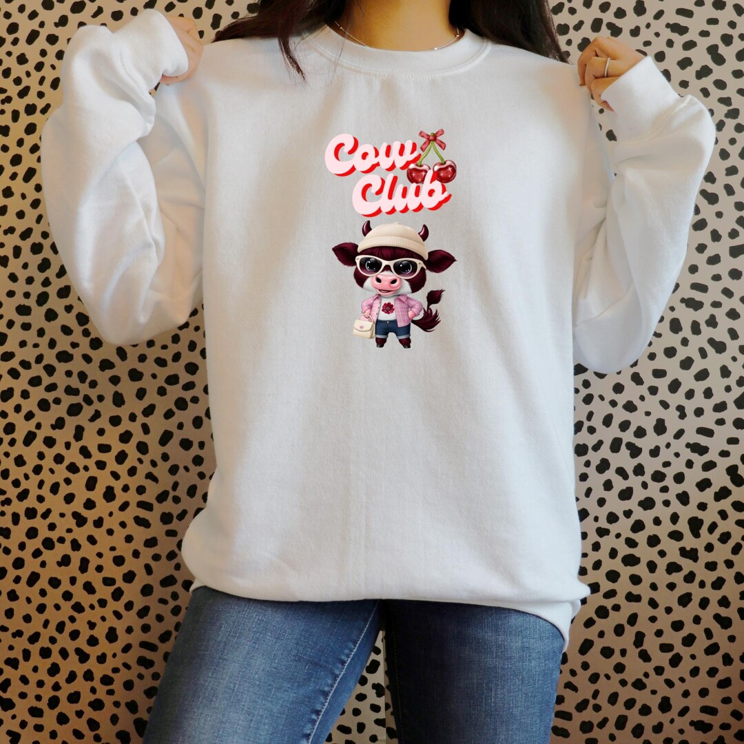 Kawaii Cherry Cow, Coquette Cherry Cow Crewneck, Cow Club Cowgirl Shirt ...