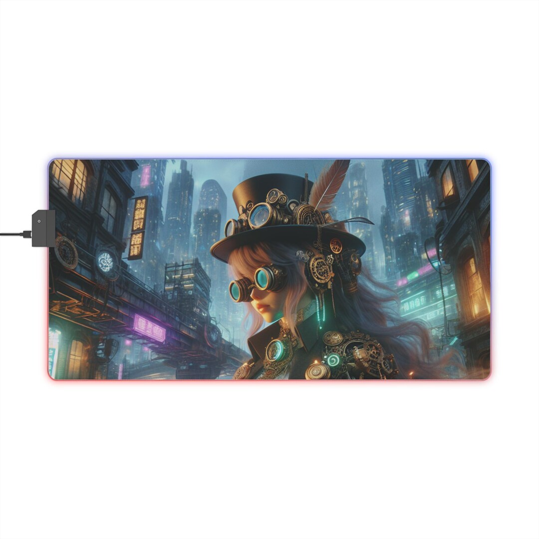 RGB LED Mouse Pad - Steampunk Girl in Cyberpunk World Design - Etsy
