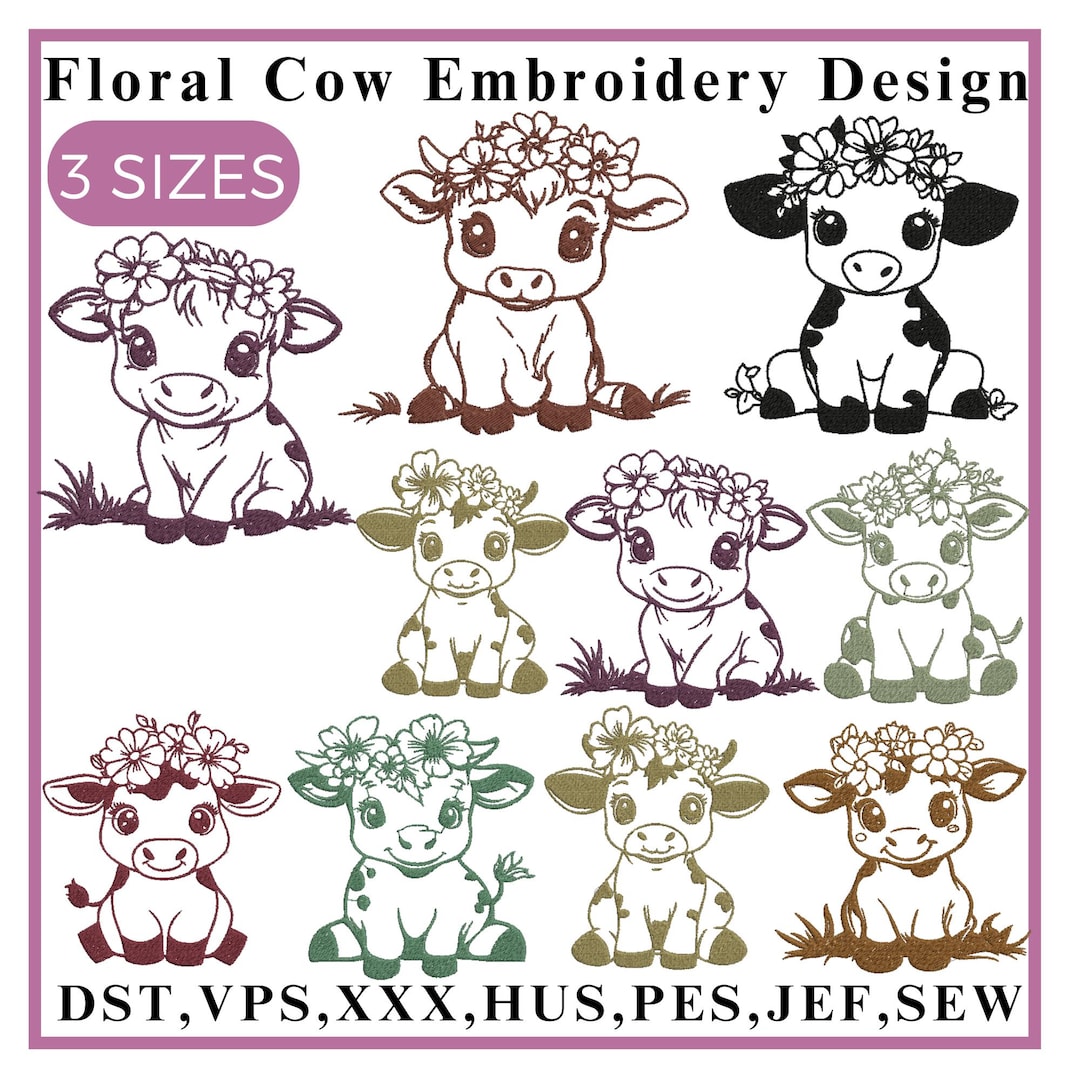 Baby Highland Cow Embroidery Design, Cow Embroidery, Highland Heifer ...