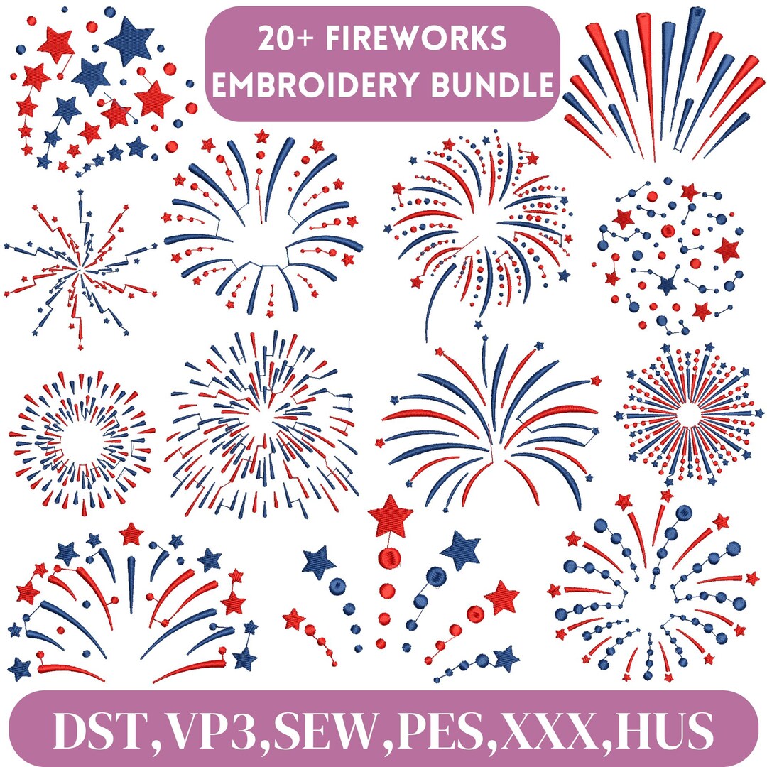 Firework Embroidery Design, Fourth of July Firework Embroidery, USA ...