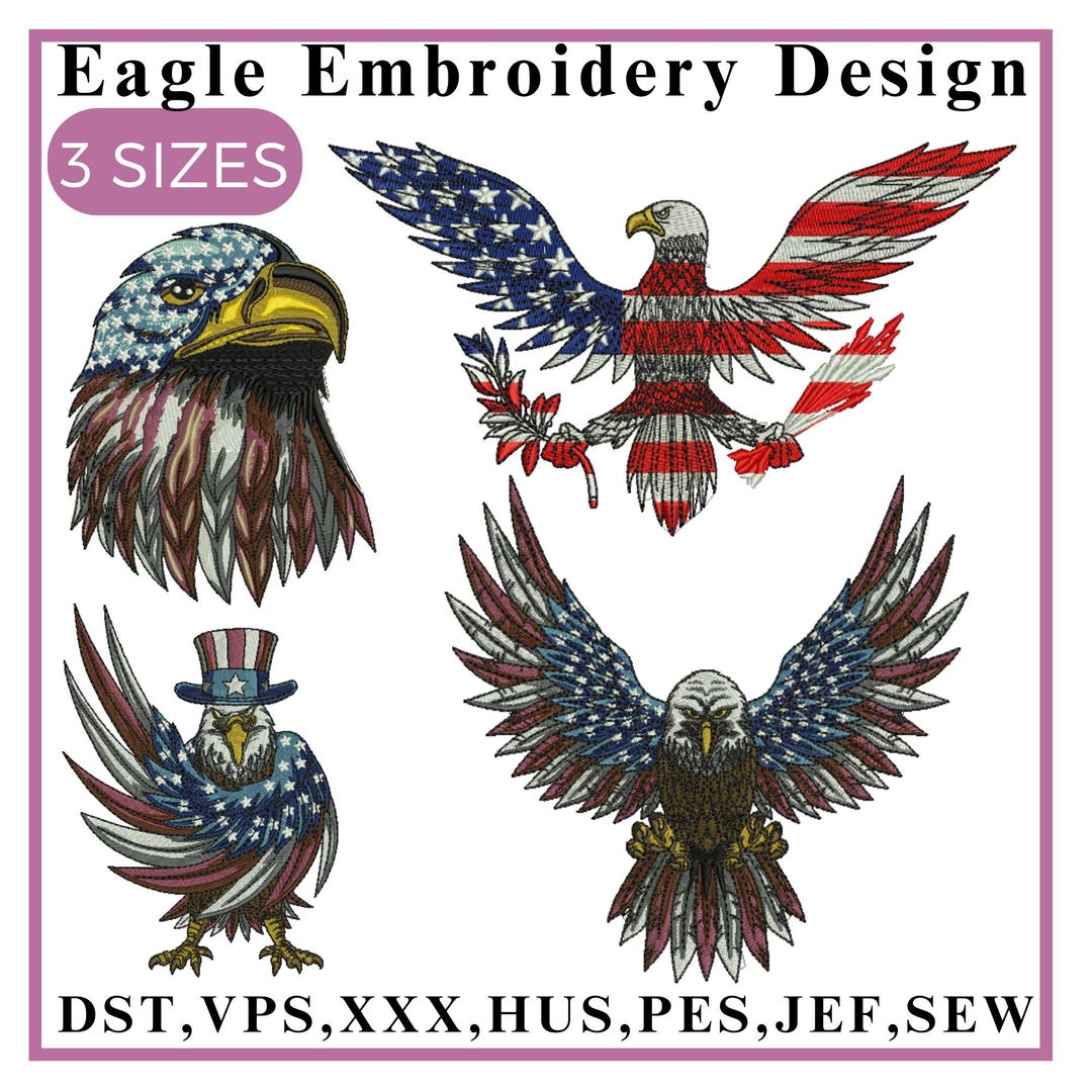 Eagle Embroidery Design, Flying Bald Eagle Embroidery, Majestic ...