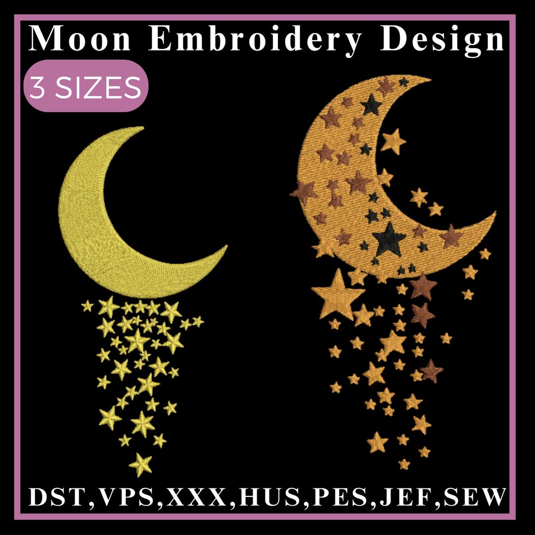 Moon Embroidery Design, Crystal Moon Embroidery, Moon Child Embroidery ...