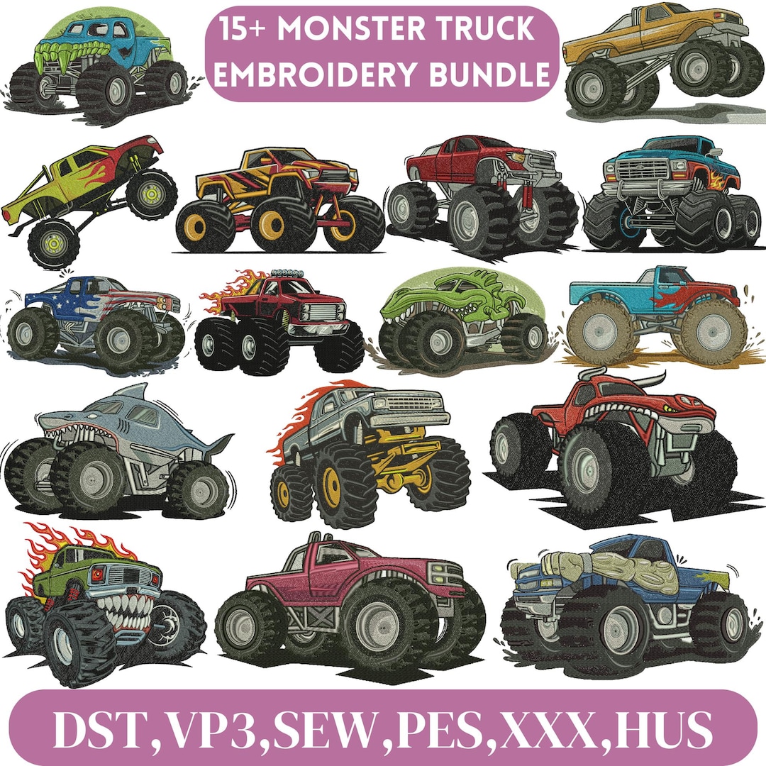Monster Truck Embroidery Design, Vehicle Embroidery, Monster Embroidery ...
