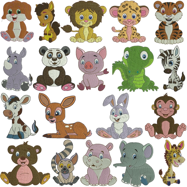 Baby Animals Embroidery Design, Lion,elephant,giraffe,zebra Baby ...
