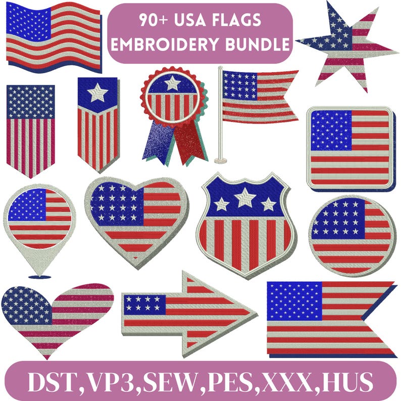 USA Flag Embroidery Design, American Flag Embroidery, 4th of July ...