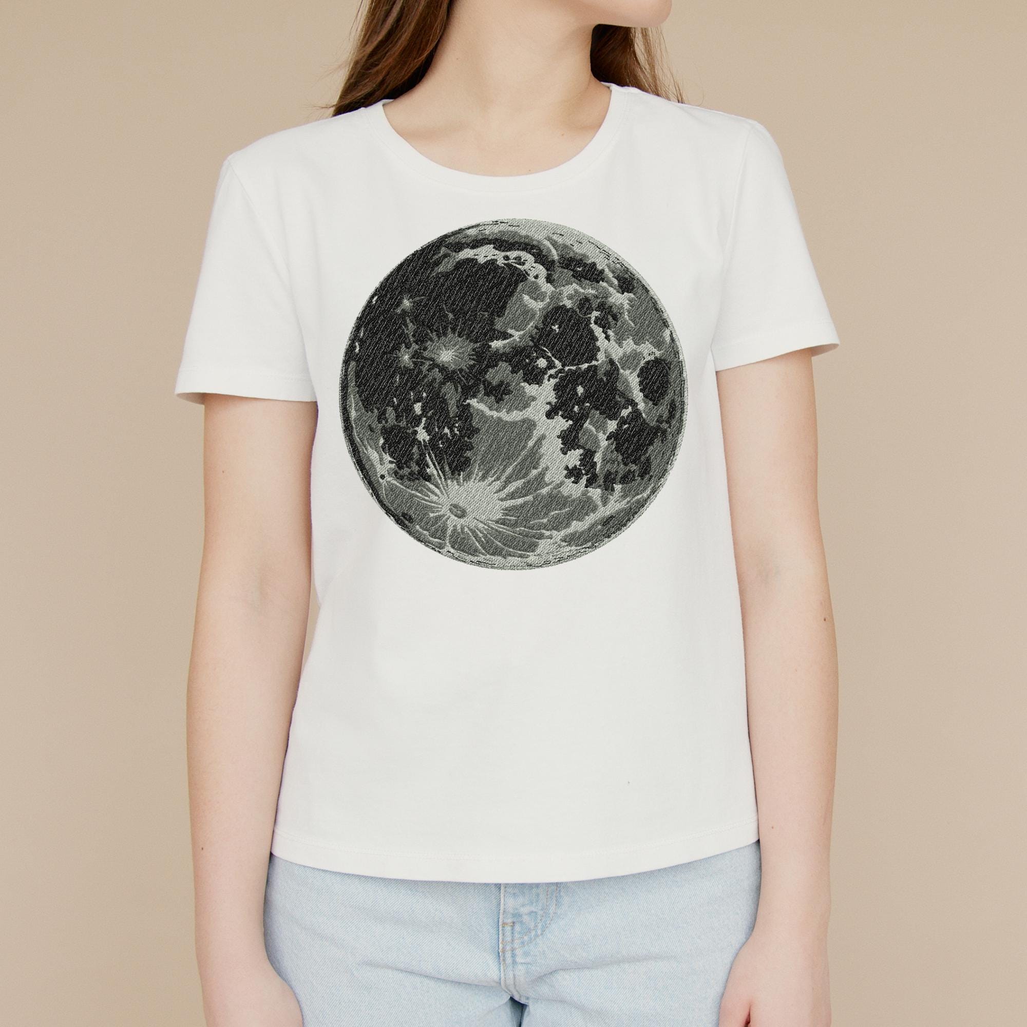 Moon Embroidery Design, Full Moon Embroidery, Realistic Moon Embroidery ...