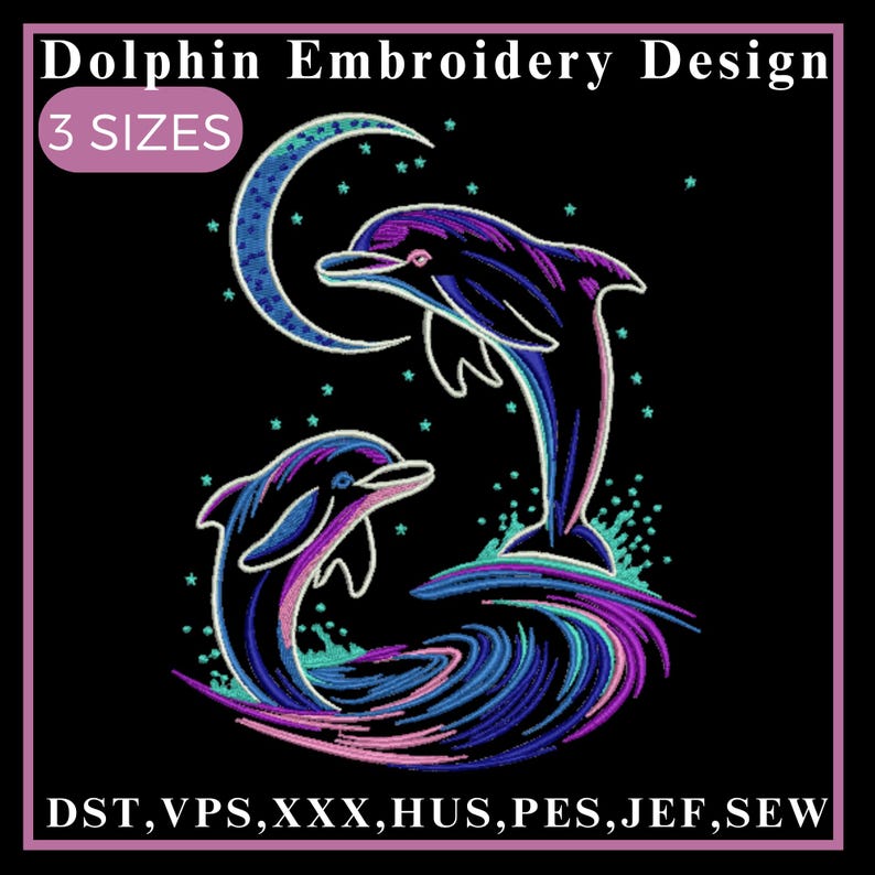 Dolphin Embroidery Design, Dolphin Family Embroidery, Dolphin Mini ...