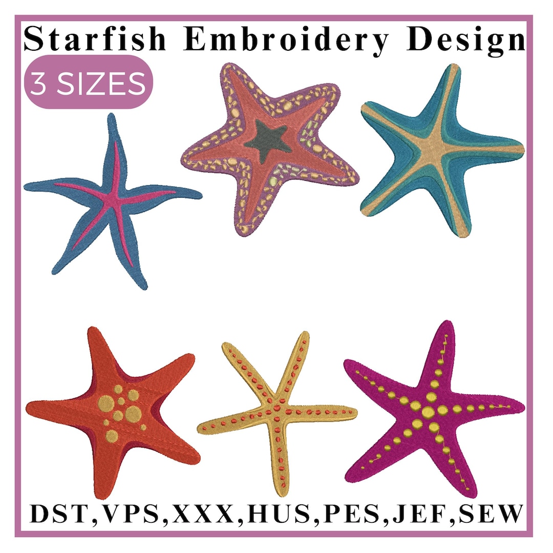 Starfish Embroidery Design, Beach Theme Starfish Embroidery, Sea ...