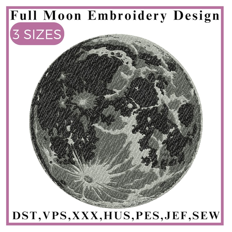 Moon Embroidery Design, Full Moon Embroidery, Realistic Moon Embroidery ...