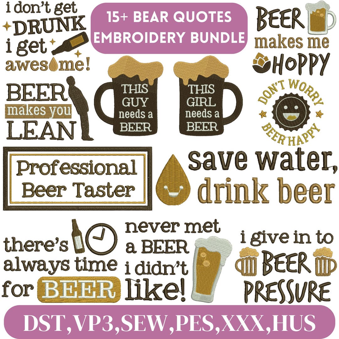 Beer Embroidery Design, Beer Quotes Embroidery, Cheers Embroidery, Love ...