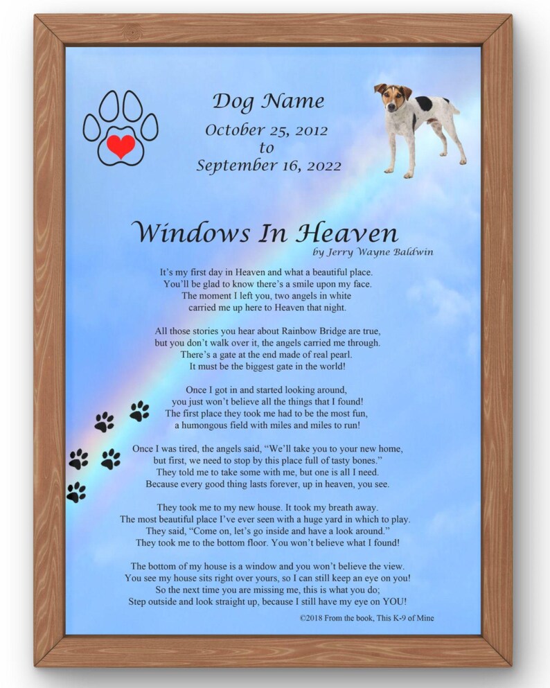 Dog Memorial Gift | Memorial Pet Poem | Dog Memorial Keepsake Poem ...