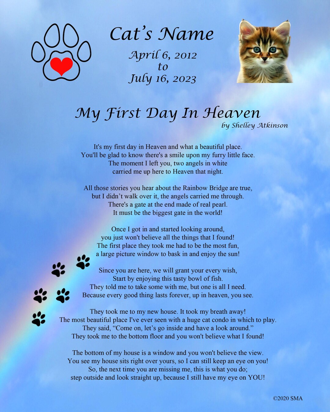 Personalized Cat Memorial Gift | Rainbow Bridge Poem (digital Download ...