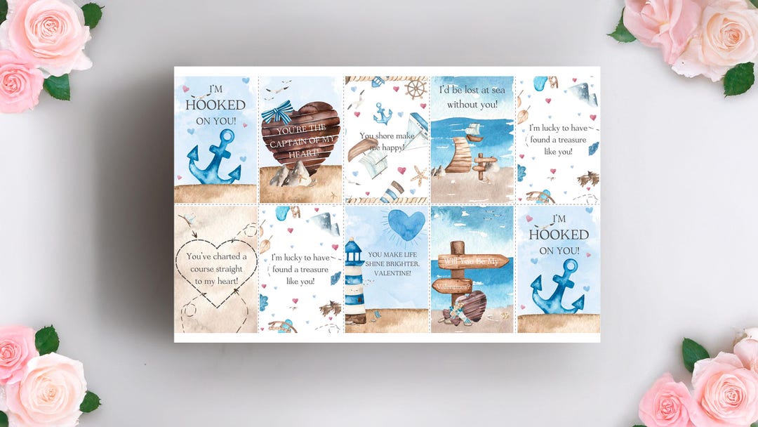Printable Nautical Valentines Day Cards Ocean and Sea-themed Designs ...