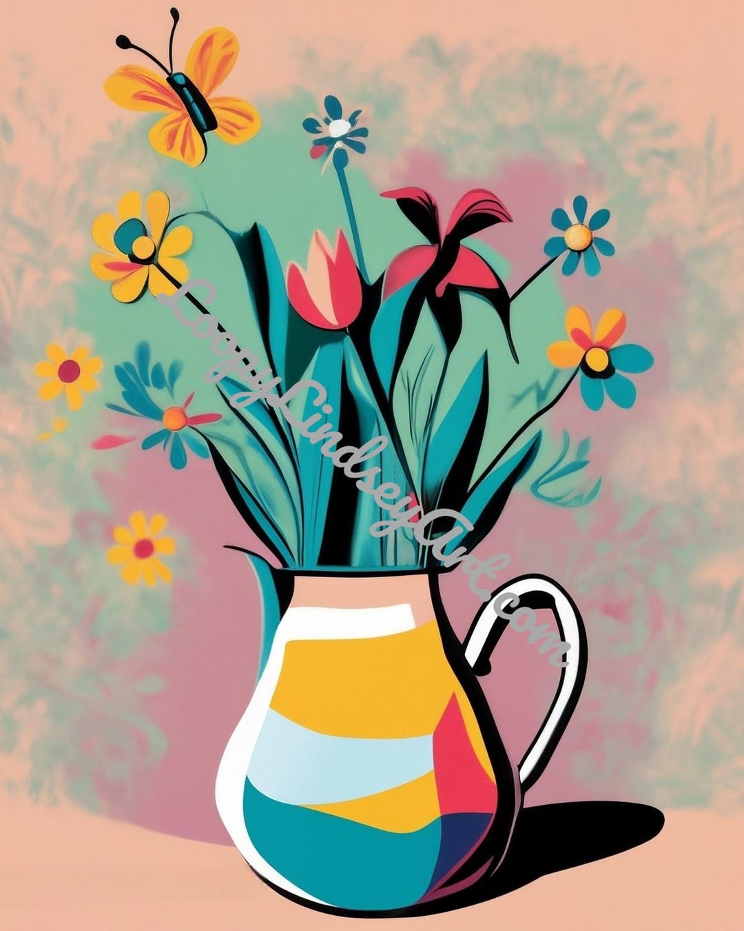 Flowers in Vase Printable Art, Watercolour Print, Red Tulip Print ...