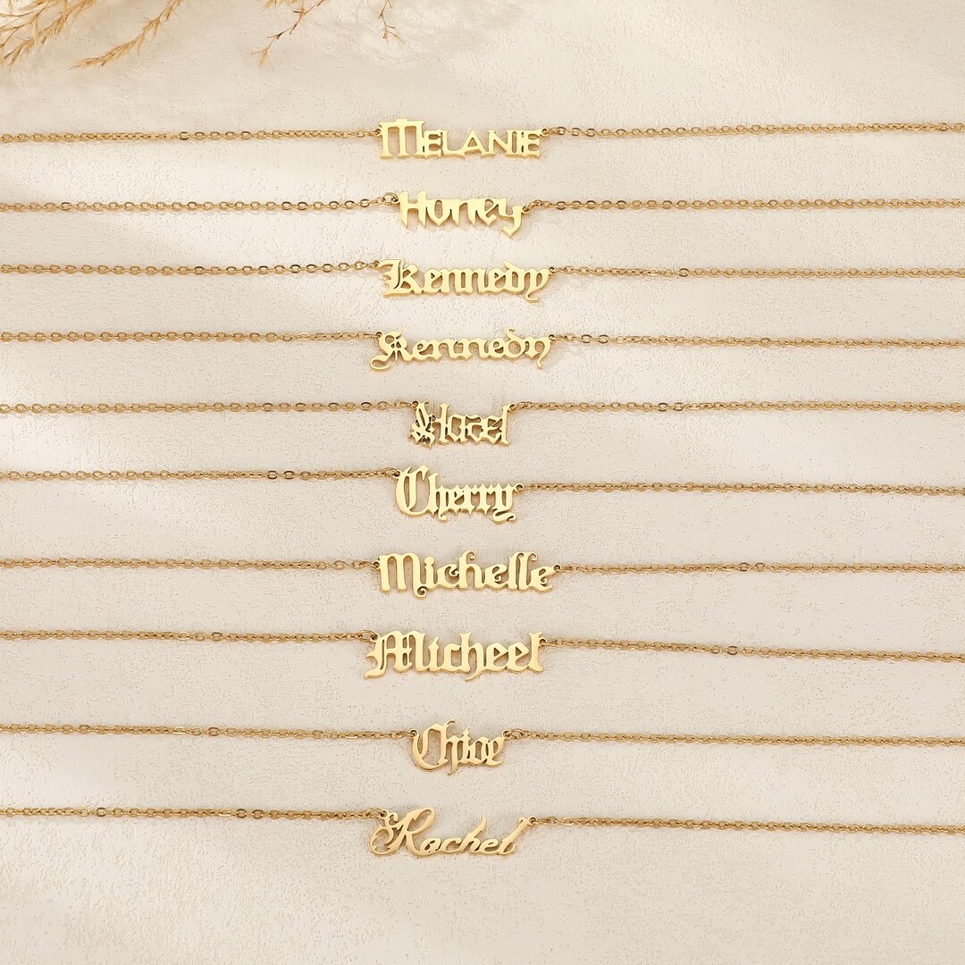 Personalized Gothic Name Necklace, Custom 14K Gold Plated Old English ...