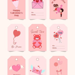 Happy Valentine's Day Tag, Editable Gift Tag, Red Pink Hearts ...