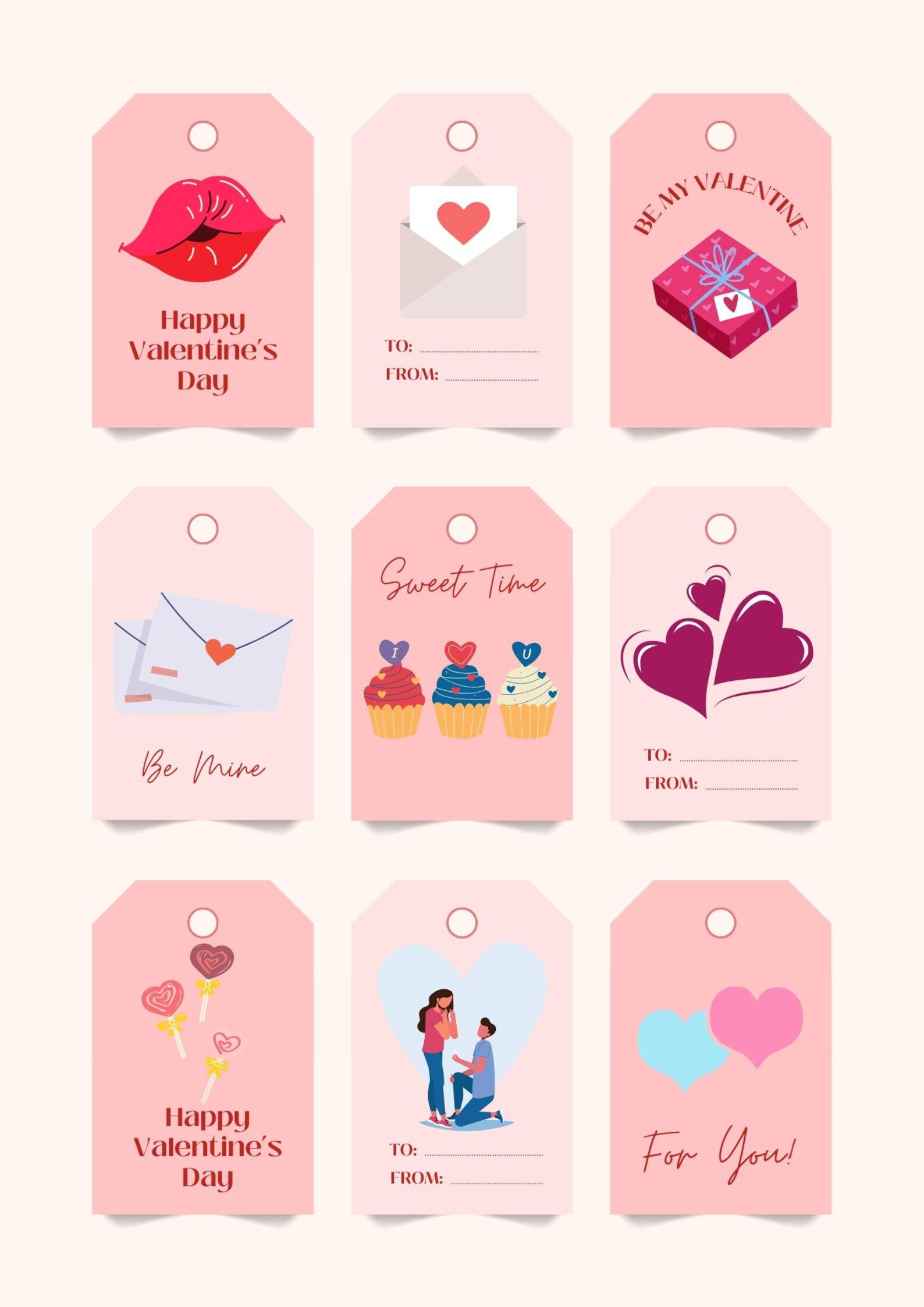 Happy Valentine's Day Tag, Editable Gift Tag, Red Pink Hearts ...