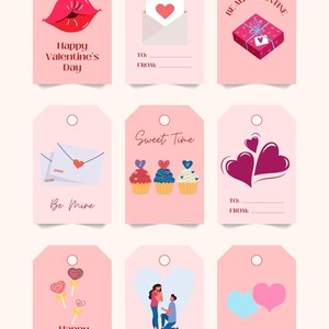 Happy Valentine's Day Tag, Editable Gift Tag, Red Pink Hearts ...
