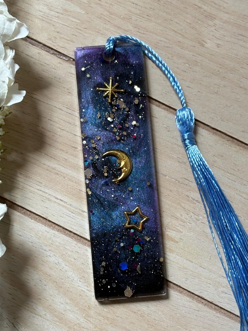 Galaxy-celestial Bookmark With Moon & Stars – Cosmic Book Accessory - Etsy