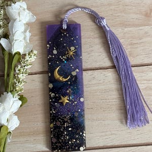 Galaxy-celestial Bookmark With Moon & Stars – Cosmic Book Accessory - Etsy
