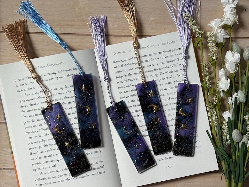 Galaxy-celestial Bookmark With Moon & Stars – Cosmic Book Accessory - Etsy