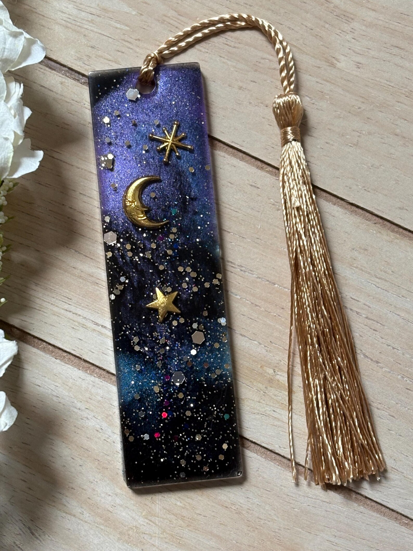 Galaxy-celestial Bookmark With Moon & Stars – Cosmic Book Accessory - Etsy