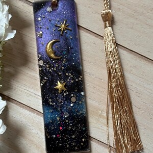 Galaxy-celestial Bookmark With Moon & Stars – Cosmic Book Accessory - Etsy