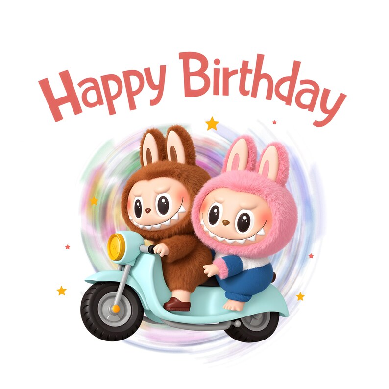 Motor Riding Labubu Pngs: Cartoon Animals Clipart (digital Download ...