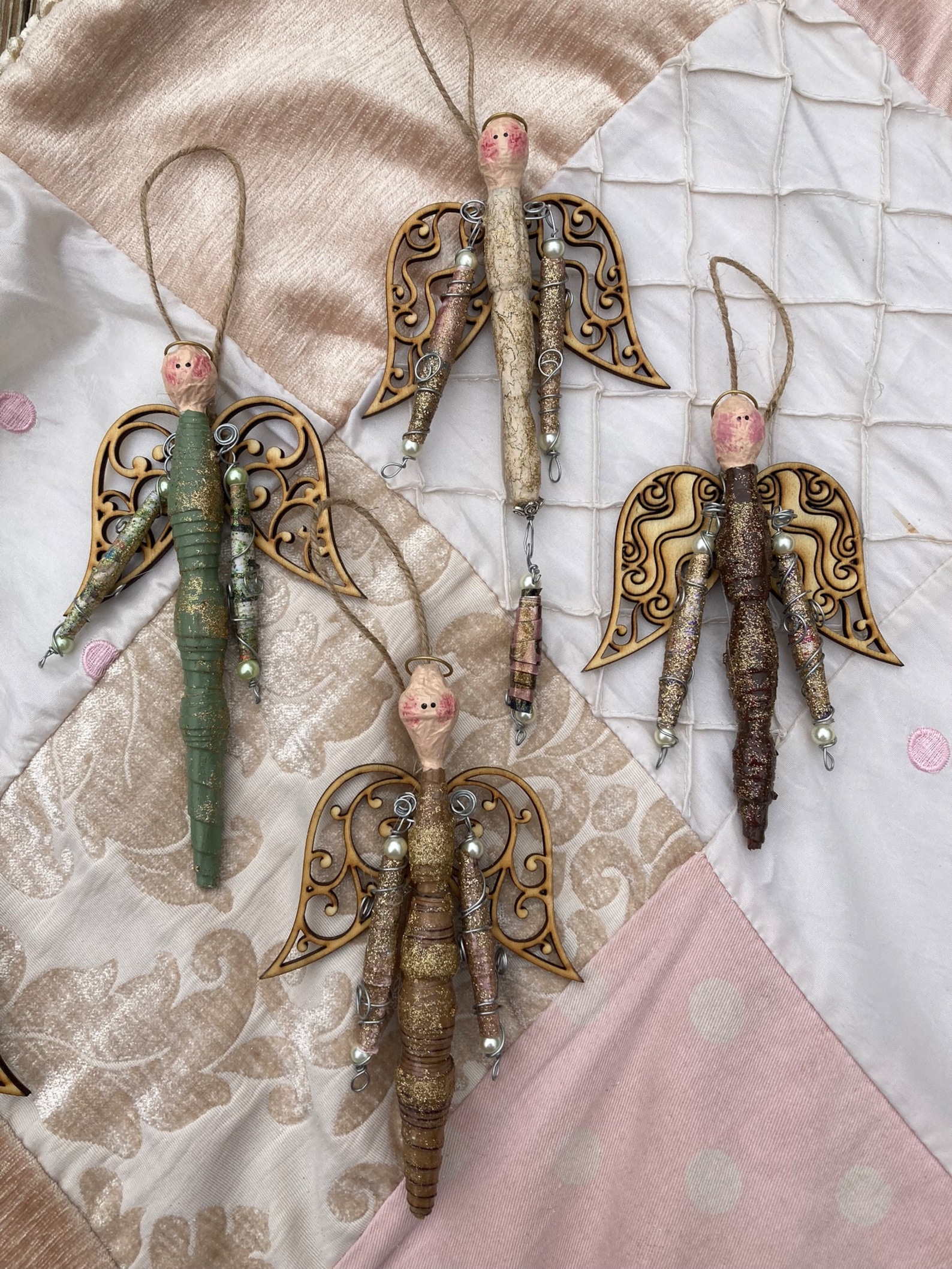 Handmade Icicle Angel Ornament, Glitter Laser Cut Wood Wings, Shabby ...