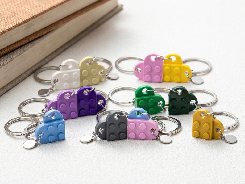 Personalized Initial Brick Heart Keychain Set, Matching Couple ...