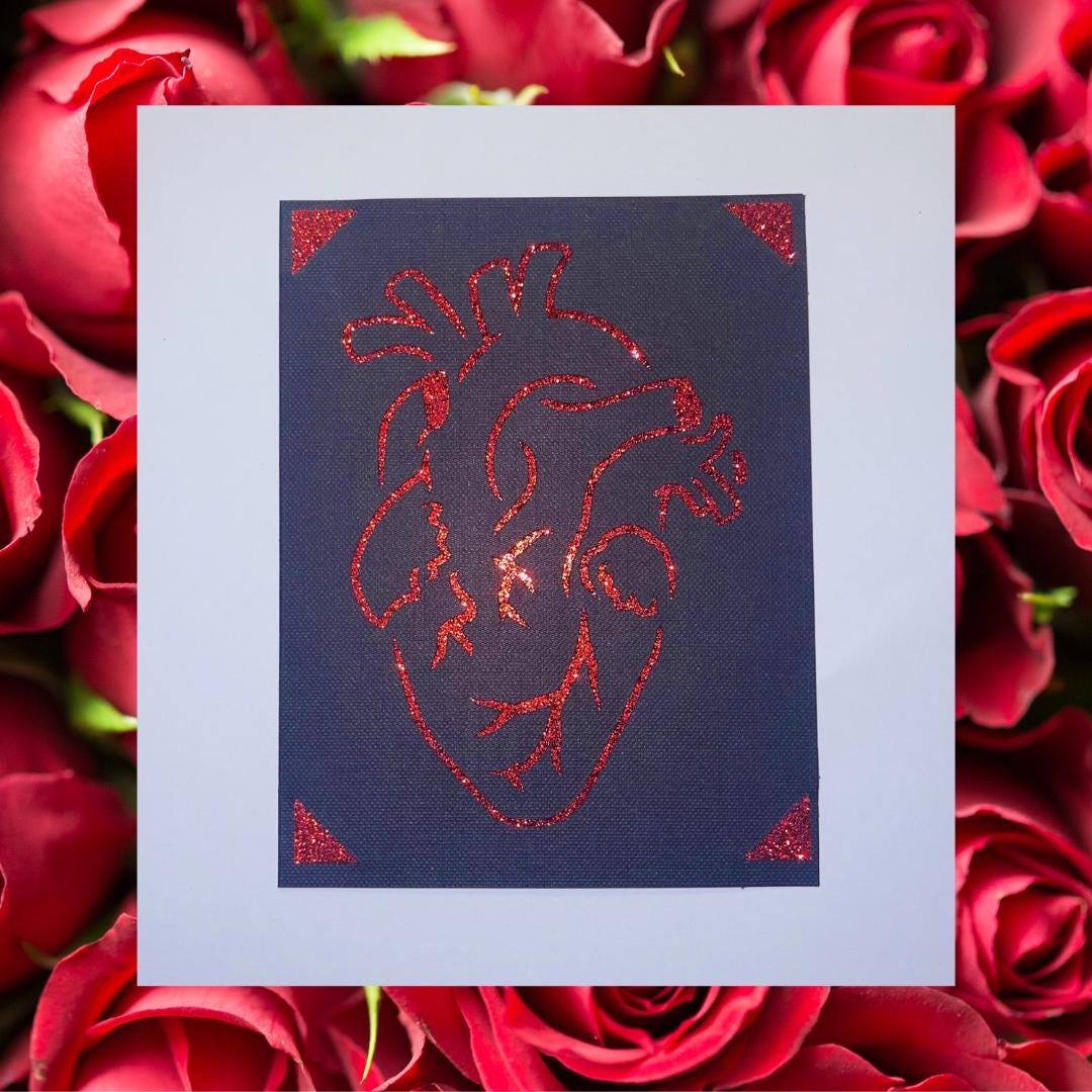 Anatomical Red Glitter Heart Card - Valentine's Day - Etsy