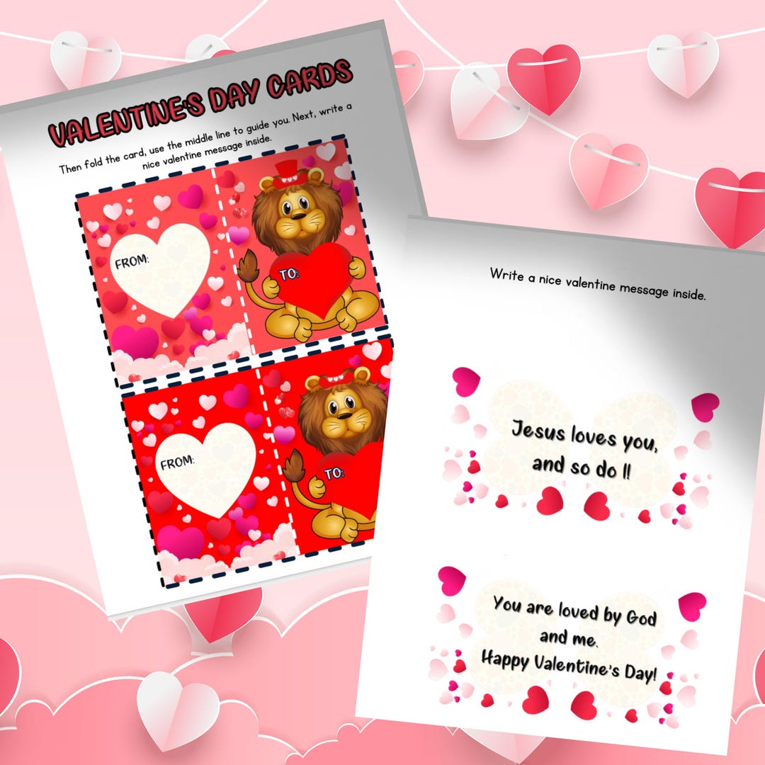 Christian Valentines Day Cards for Kids Lion-themed With Faith-based ...