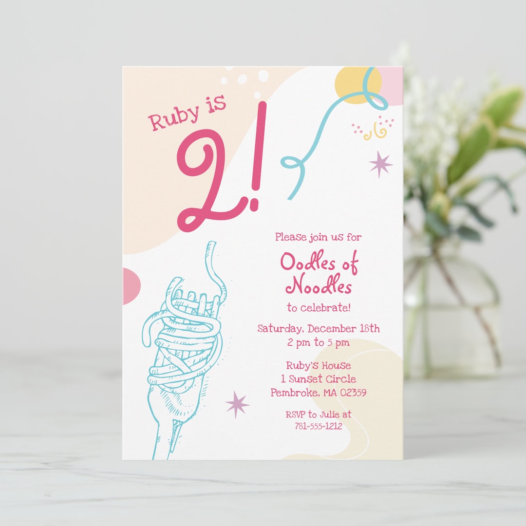 Kids Oodles of Noodles Birthday Party Invitation, Kids Cooking Class ...