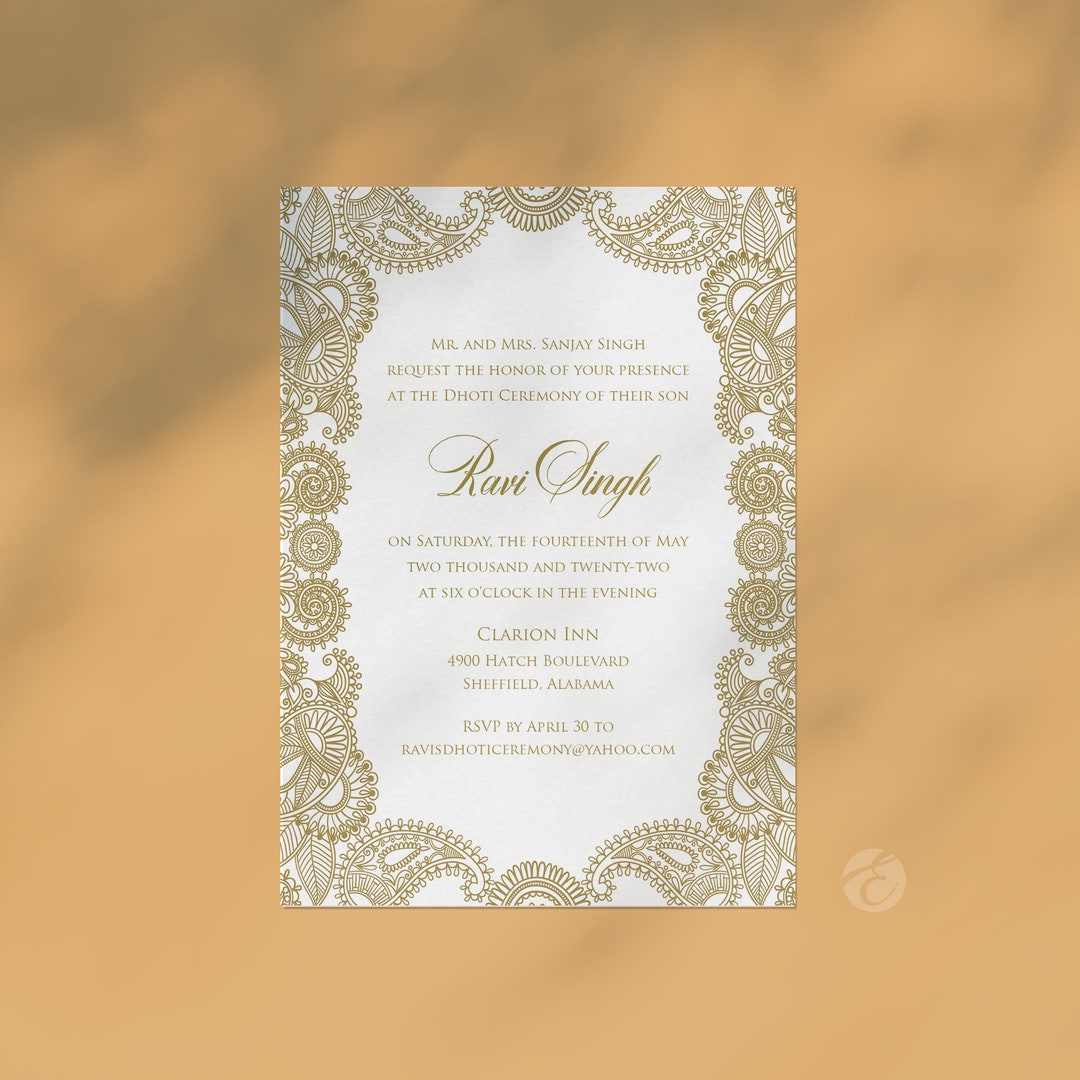Dhoti Ceremony Invitation Dhoti Function Invite Pancha Kattu - Etsy ...