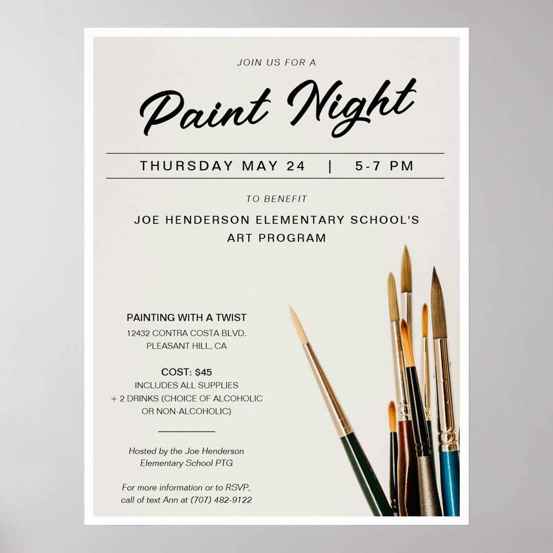 Paint Night Fundraiser Flyer, Paint & Sip Event Flyer, Charity Event ...