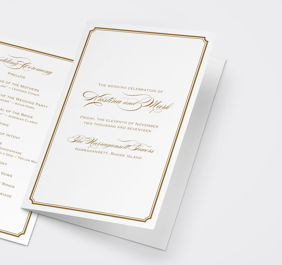 Gold Wedding Program, Formal Wedding Program, Catholic Wedding Program ...