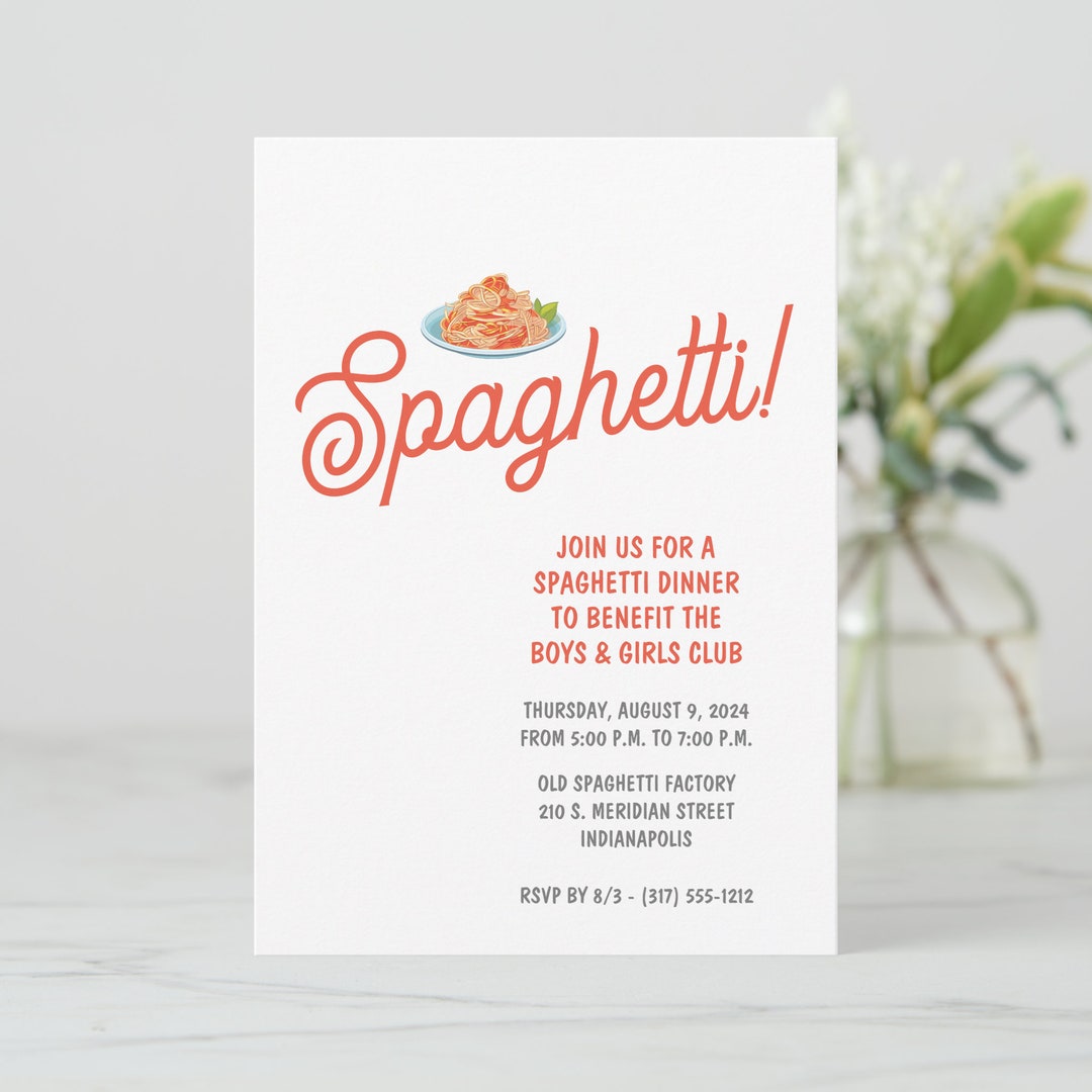 Spaghetti Dinner Invitation, Italian Dinner Invite, Pasta Party Dinner ...