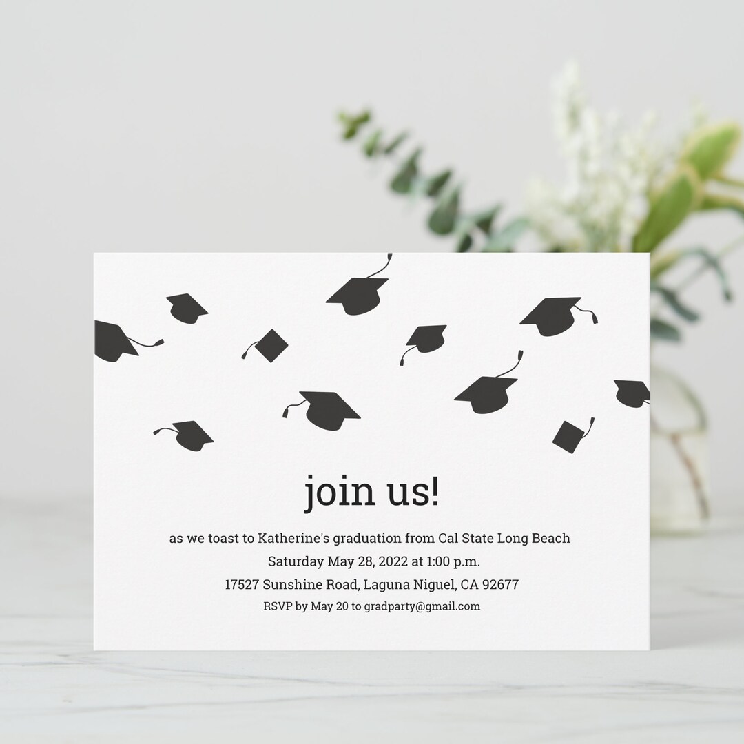 Simple Graduation Party Invitation, Graduation Cap Grad Announcement ...