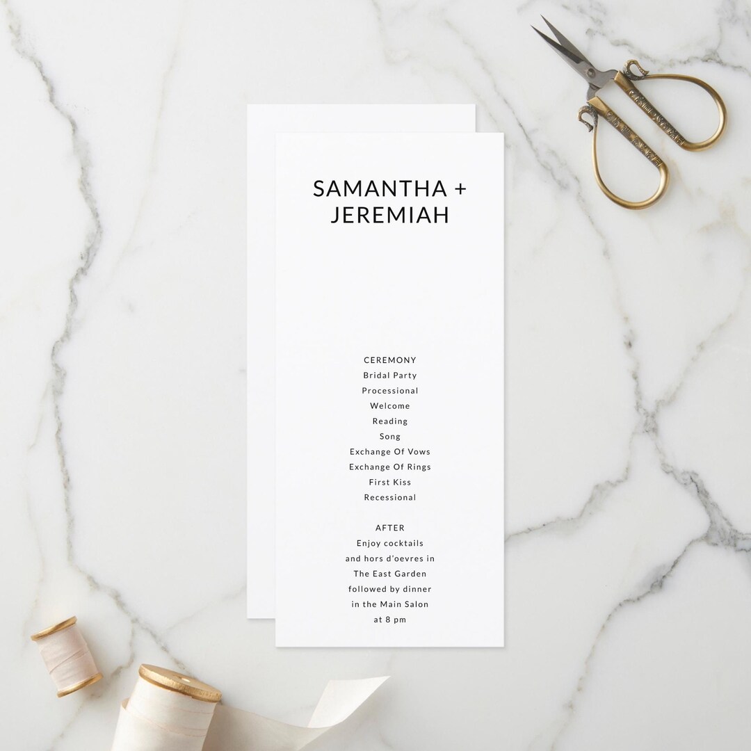 Minimalist Wedding Program, Modern Wedding Program, Simple Program ...