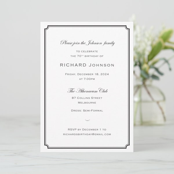Formal 70th Birthday Invitation - Etsy