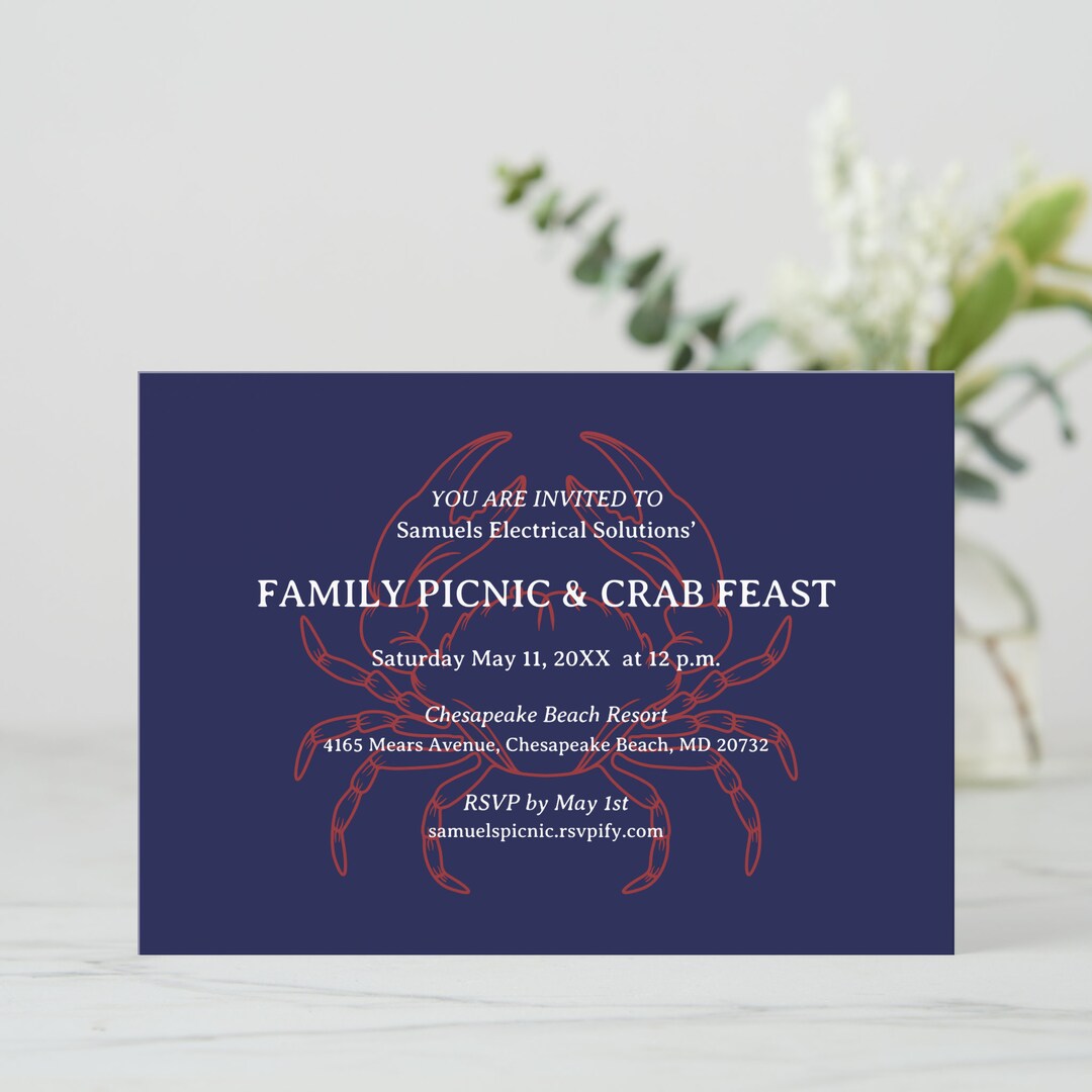 Red and Blue Crab Feast Party Invitation, Crab Feed Company Picnic ...