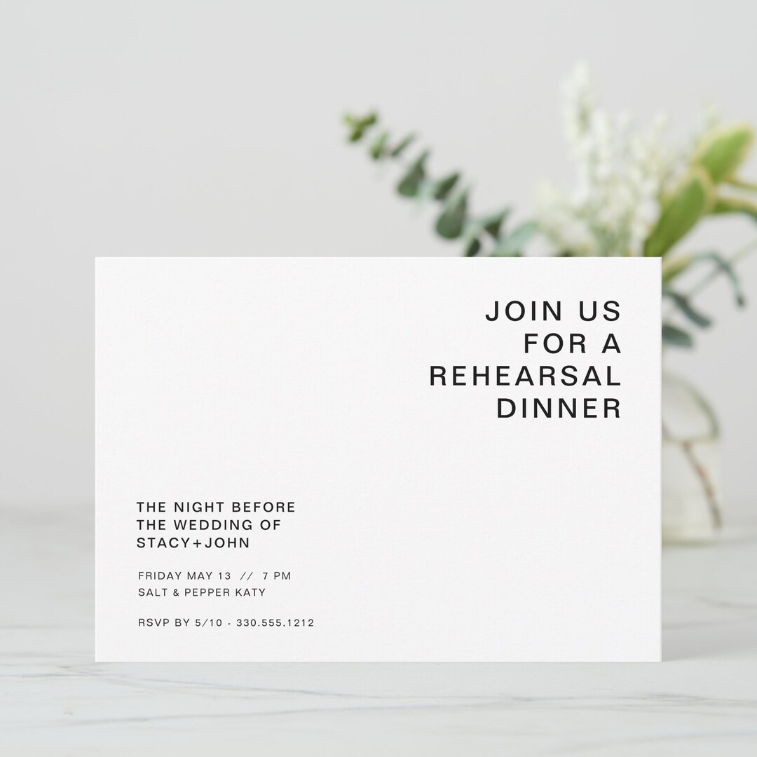Simple Rehearsal Dinner Invitation, Minimalist Rehearsal Invite, Simple ...