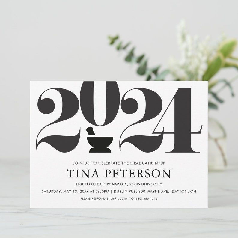 Pharmacy Graduation Party Invitation With Mortar and Pestle for Doctor ...